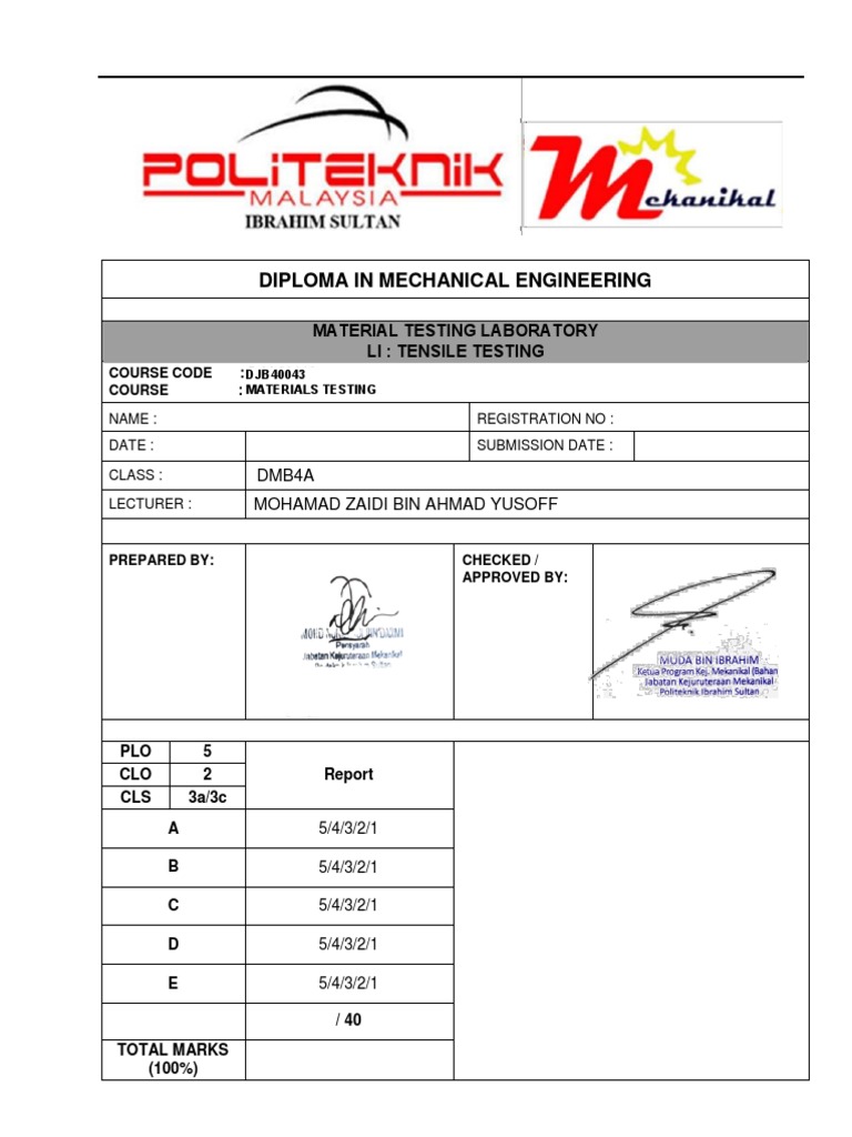 Lab Sheet Virtual 3 TENSILE TEST | PDF
