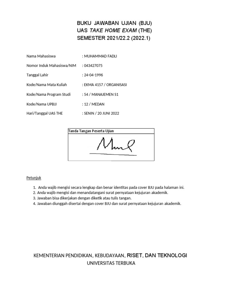 Muhammad Fadli - 043427075 - Uas - Ekma 4157 - Organisasi | PDF | Bisnis