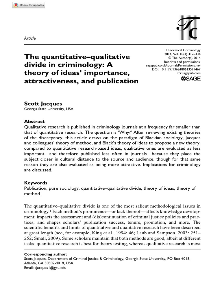 The Quantitative-Qualitative Divide in Criminology | PDF | Quantitative ...