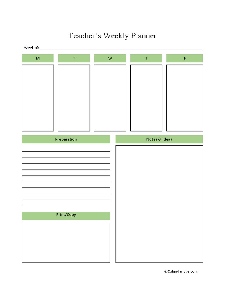 Weekly Teacher Planner Template | PDF