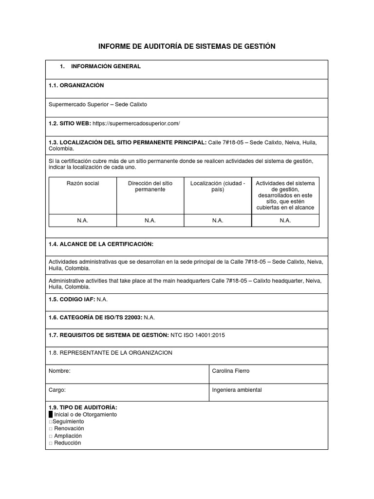 Supermercado Superior - Informe de Auditoría Sga - María Iván | PDF | Auditoría | Contralor