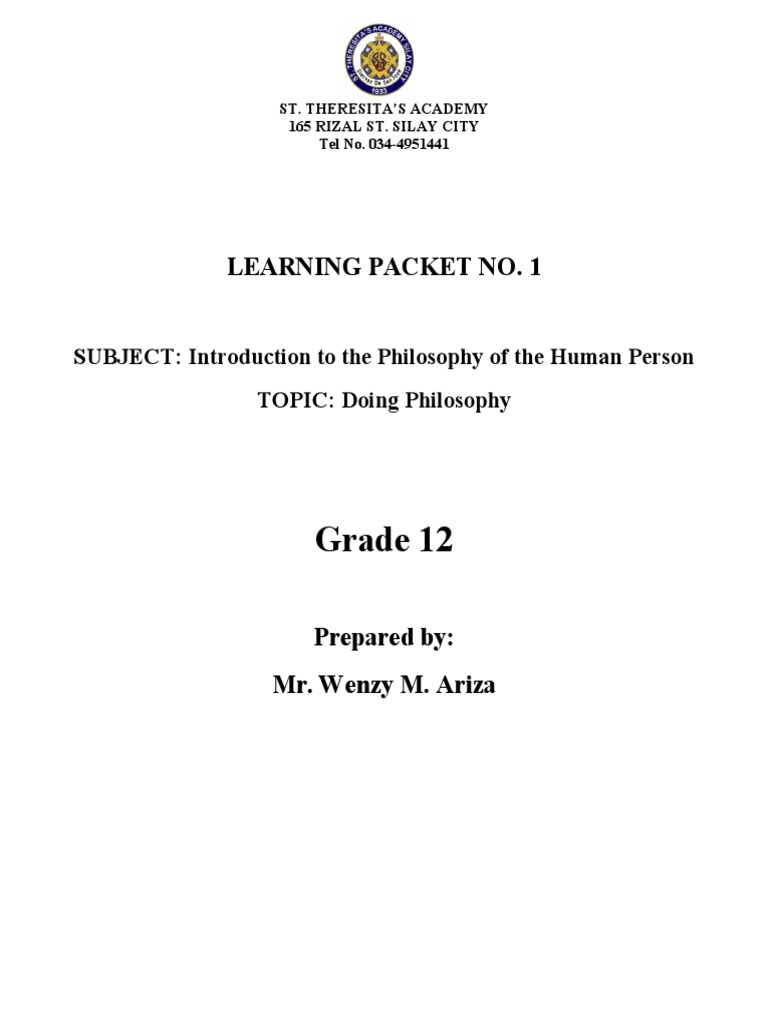 Lesson 1 - Doing Philosophy Learning Packet | PDF | Compassion | Reason