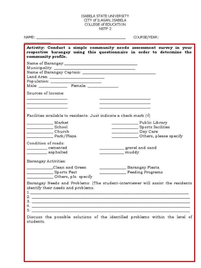 Community Assessment Activity Pdf