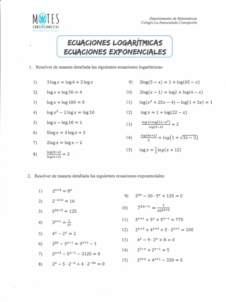 Ecs Logarítmicas y Exponenciales Con Soluciones | PDF