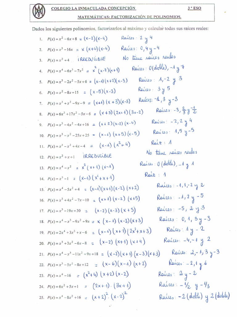 Ejercicios de Factorización de Polinomios Con Soluciones | PDF