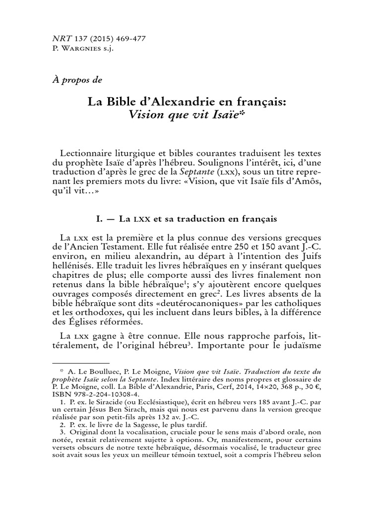 Traduction d'Isaïe selon la Septante | PDF | Septante | Bible