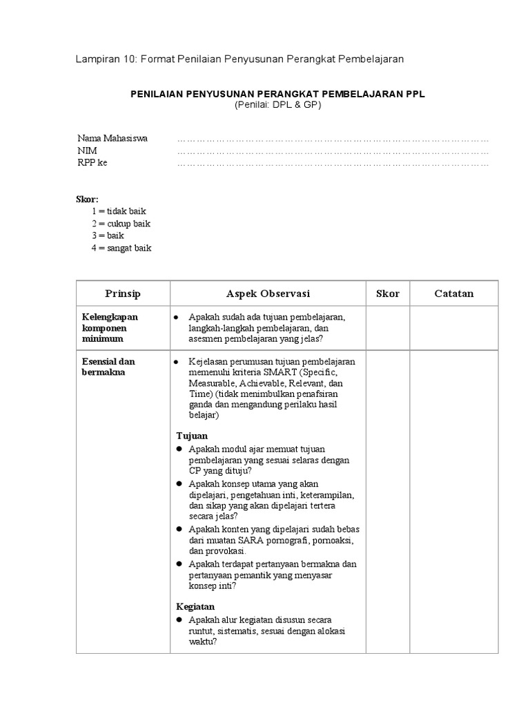 Lampiran 10 - Contoh Format Penilaian Penyusunan Perangkat Pembelajaran ...