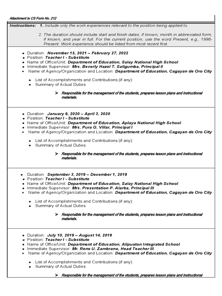 Work Experience Sheet | PDF | Learning | Behavior Modification