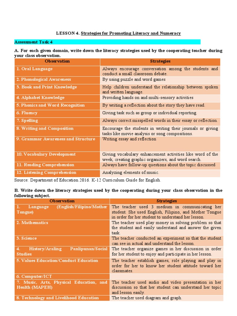 LESSON 4. Task 4 - Answer | PDF | Literacy | Teachers