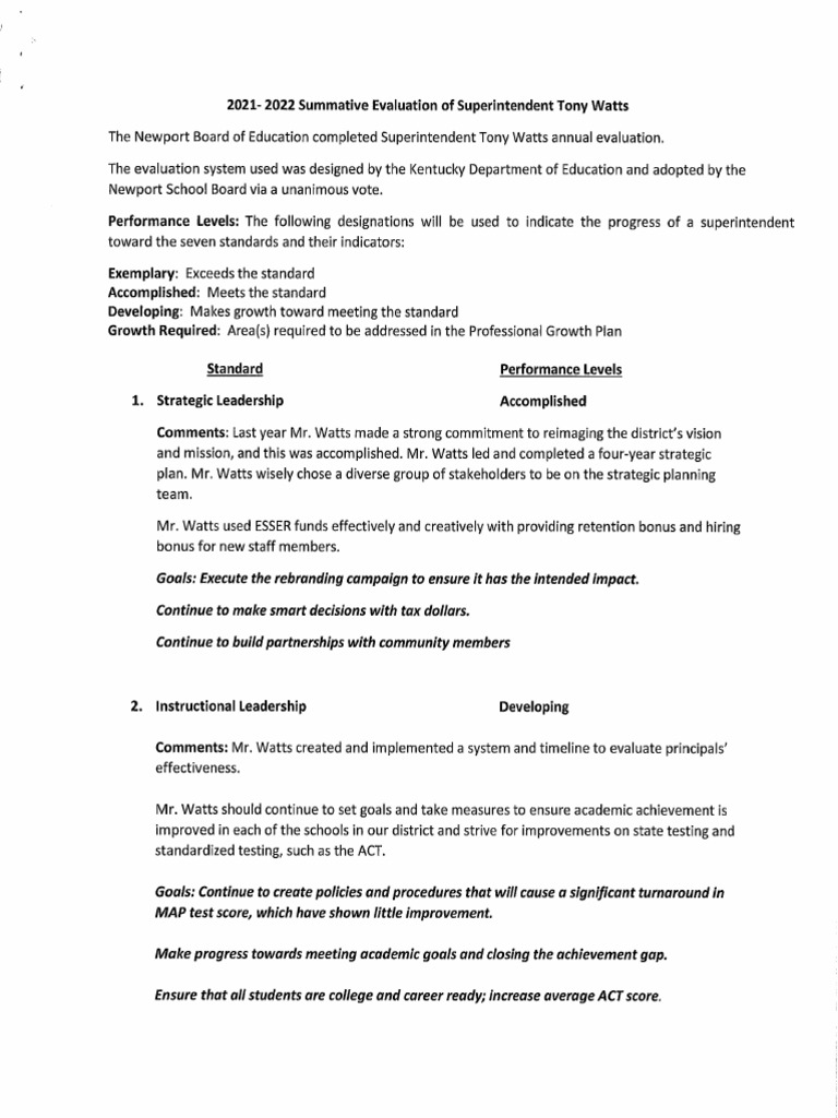 Newport Superintendent Evaluation 21-22 | PDF