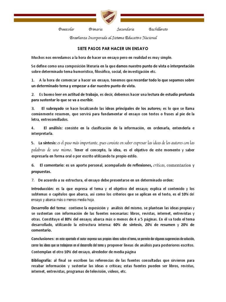 Siete pasos para elaborar un ensayo | PDF | Ensayos