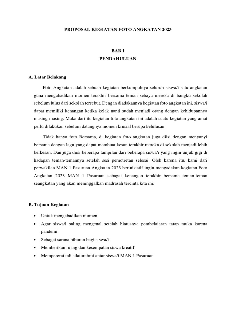 PROPOSAL KEGIATAN FOTO ANGKATAN 2023 | PDF