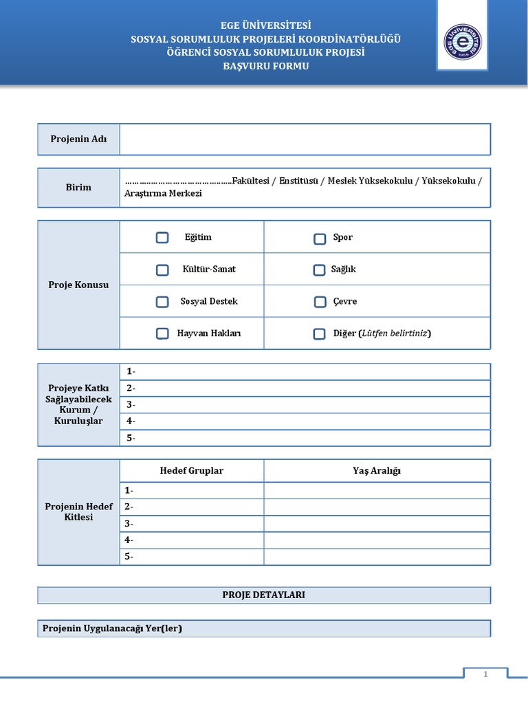 Ogrenci - Sosyal Sorumluluk Proje Form | PDF