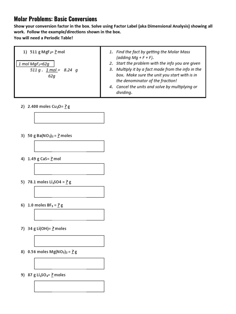 Mole+Problems +Basic+Conversions | PDF