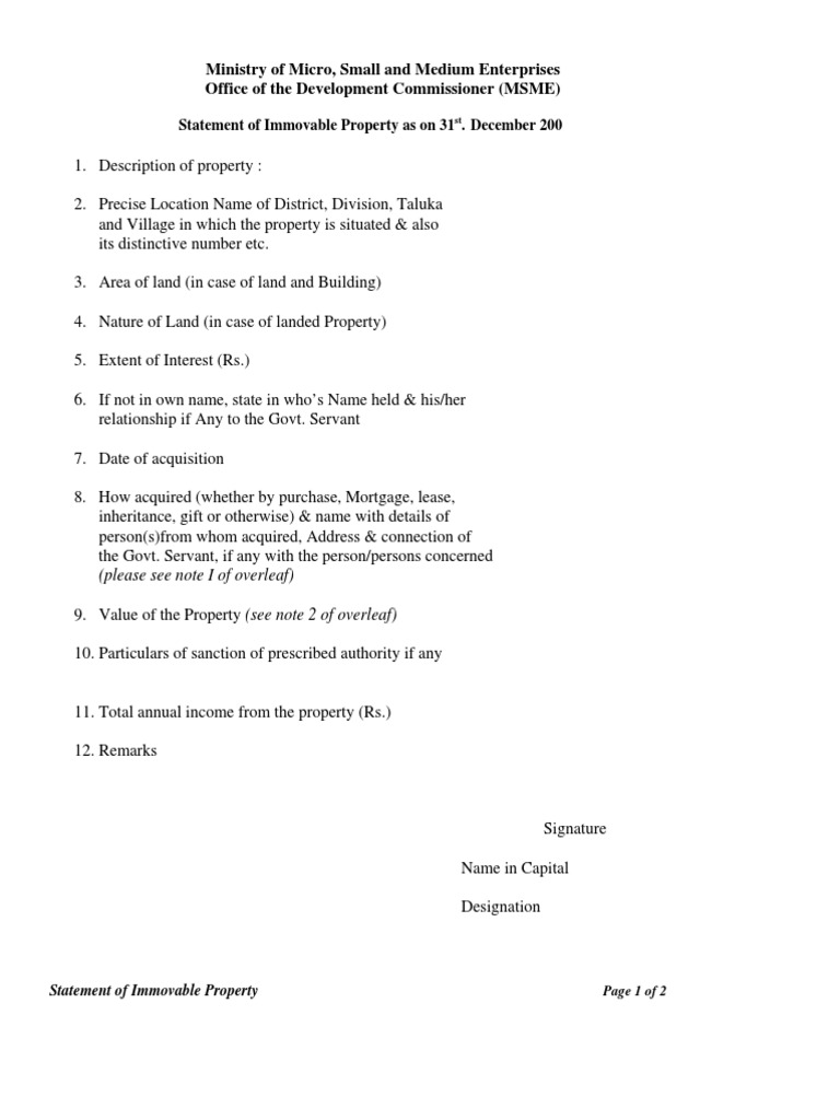 Immovable Property Declaration Form | PDF