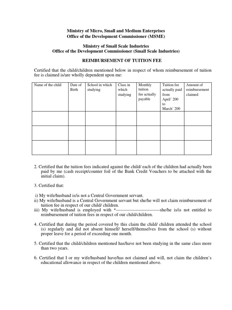 Tuition Fee Reimbursement Application | PDF | Fee | Economies