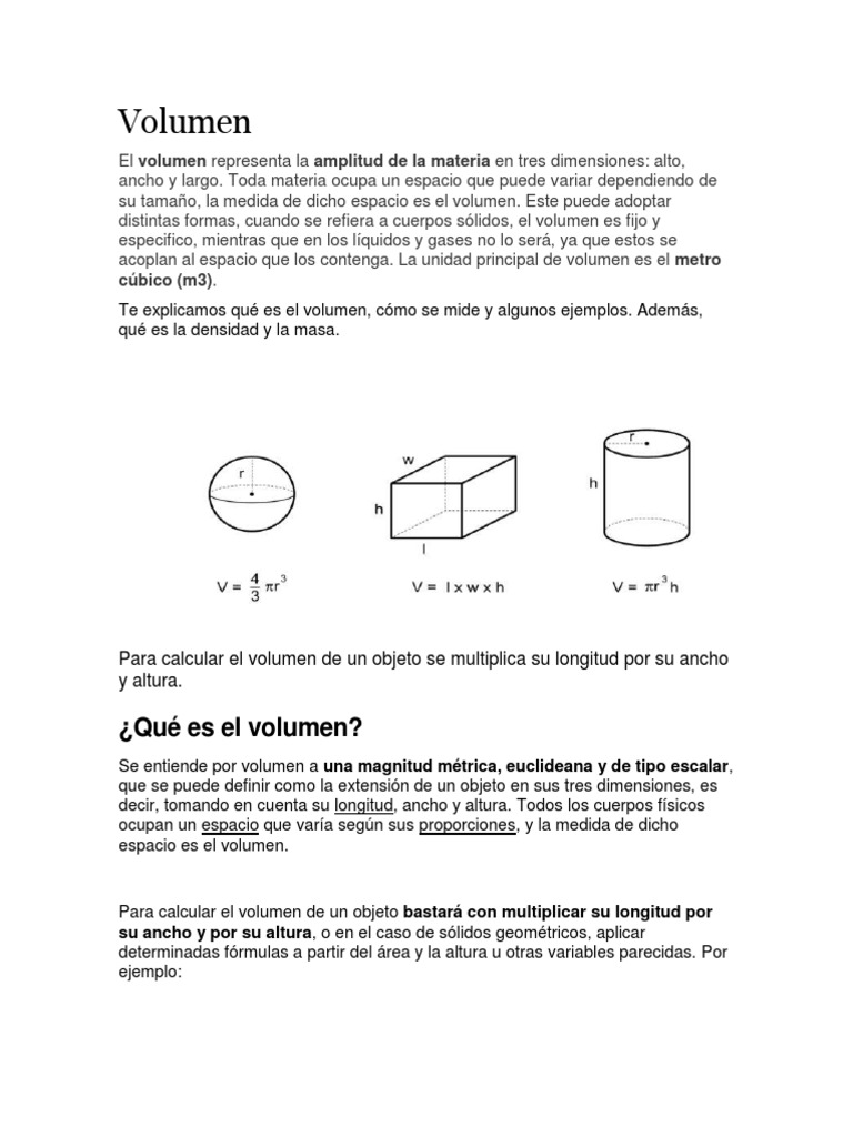 Volumen OPERACIONES BASICAS PDF | PDF | Volumen | Masa