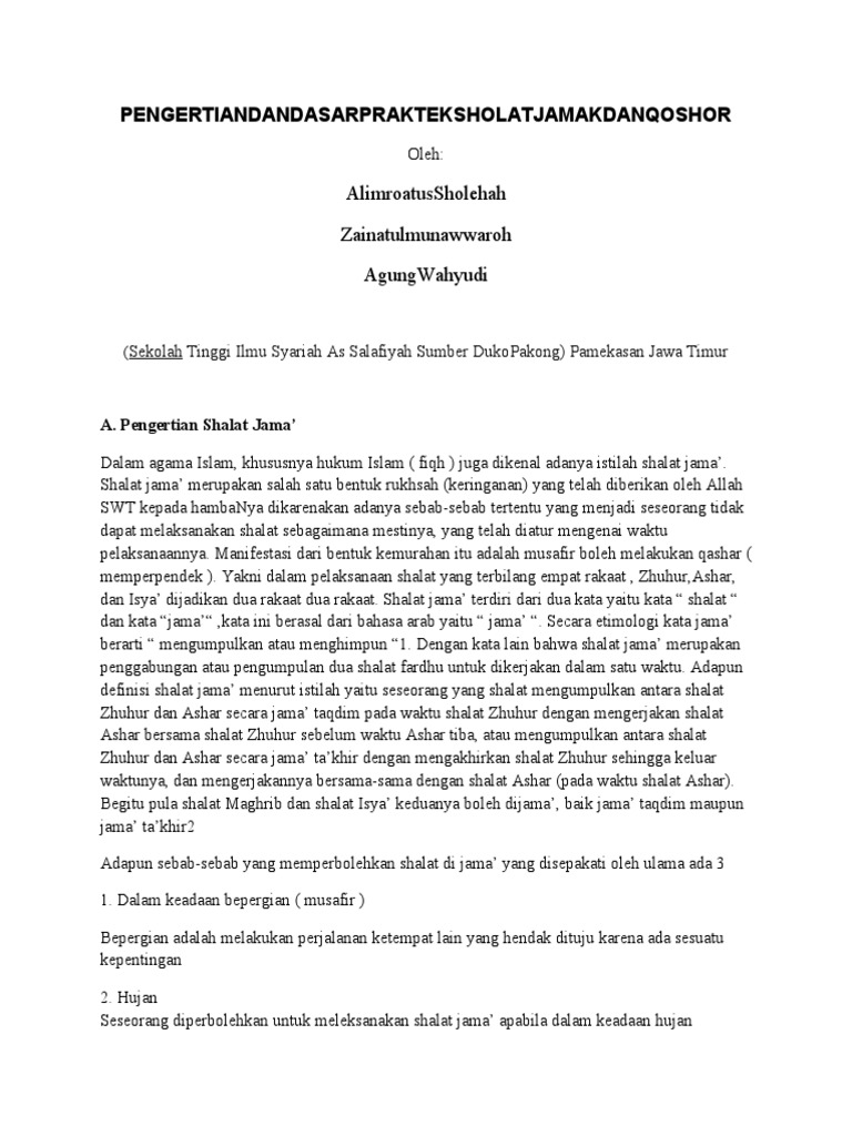 A. Pengertian Sholat Jama' | PDF
