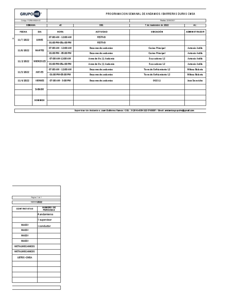 Copia de FORM-ANDA-03 Programacion Sem Andamio | PDF