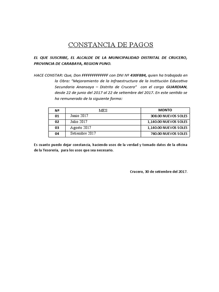 Constancia de Pagos - Municipio | PDF