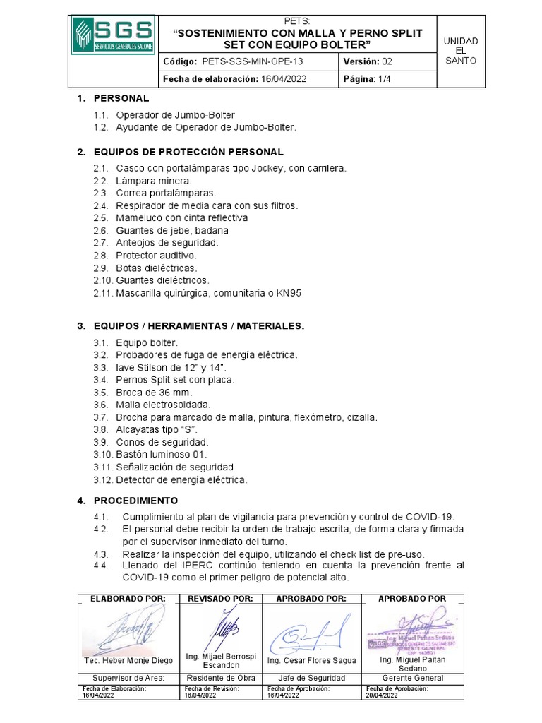 Sostenimiento con Malla y Perno Split Set | PDF