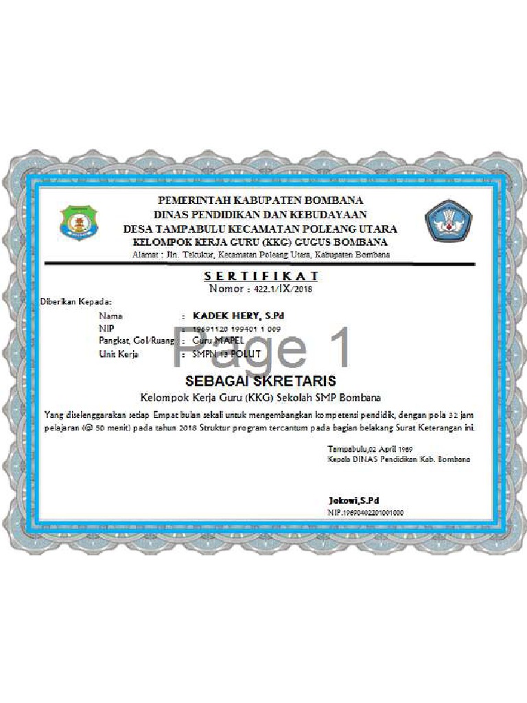 Sertifikat KKG | PDF