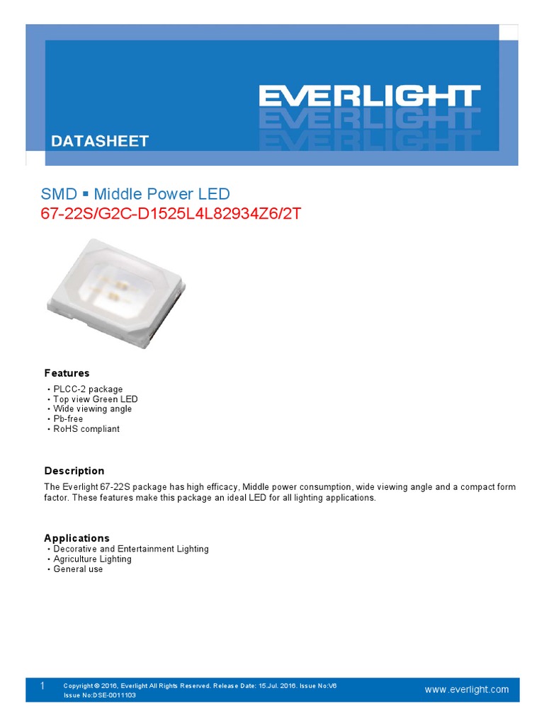 Led - Everlight - 67 22S G2C D1525L4L82934Z6 2T - V6 | PDF | Soldering ...