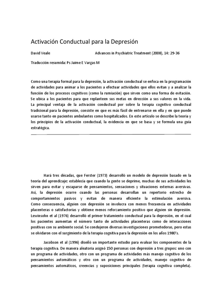 Terapia - de - Activacion - Conductual-14-19 | PDF | Depresión (estado ...