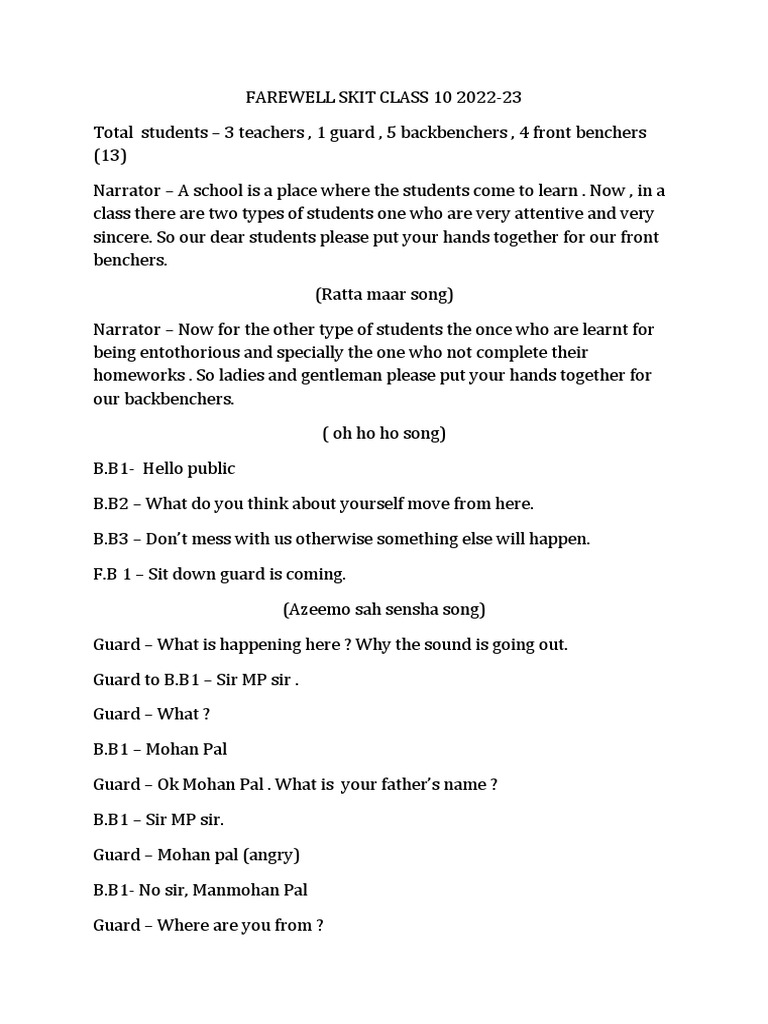 Class 10 Farewell Skit 2022-23 | PDF