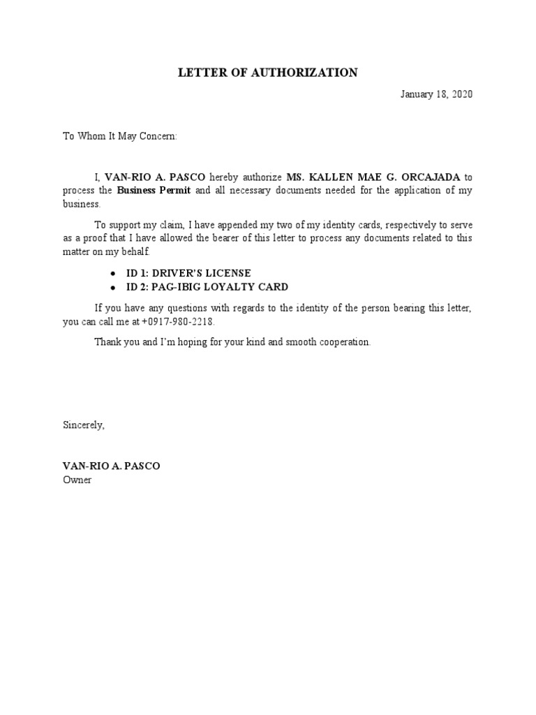 Letter of Authorization | PDF | Identity Document | Driver's License