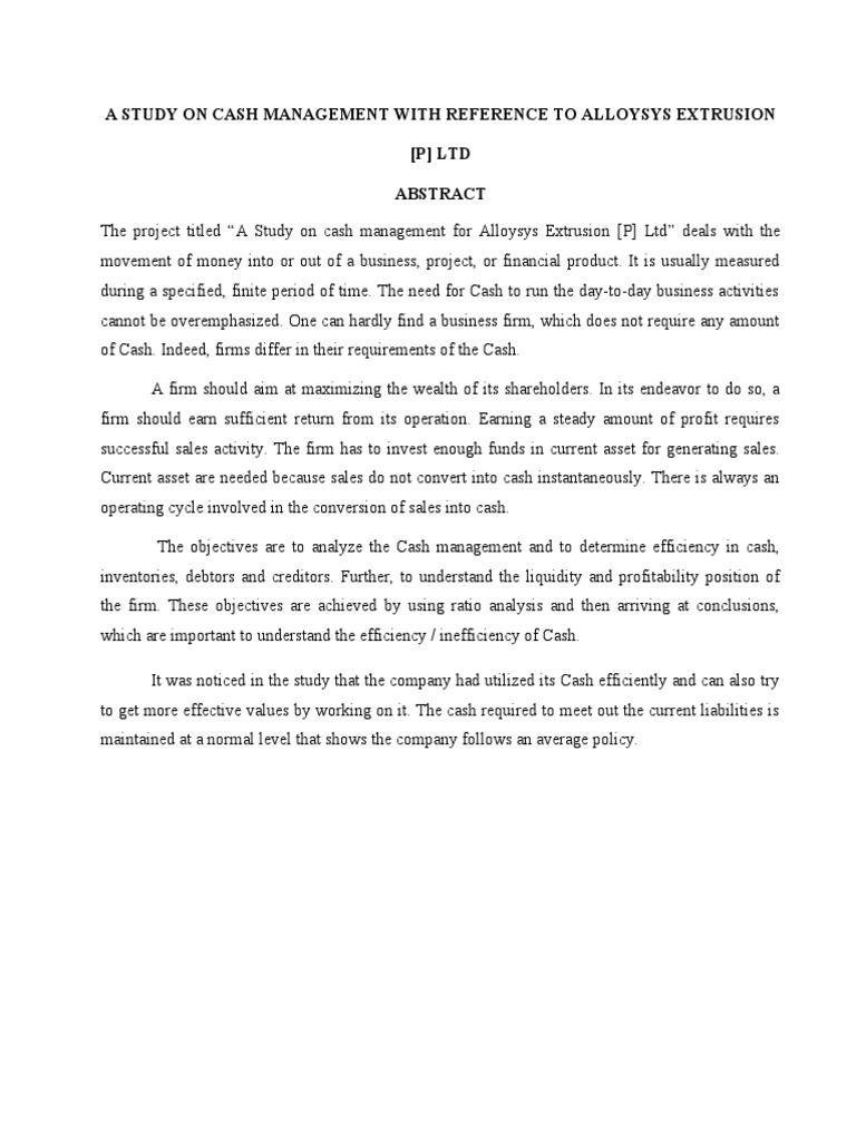Cash Management Study: Alloysys Extrusion | PDF | Cash Flow Statement ...
