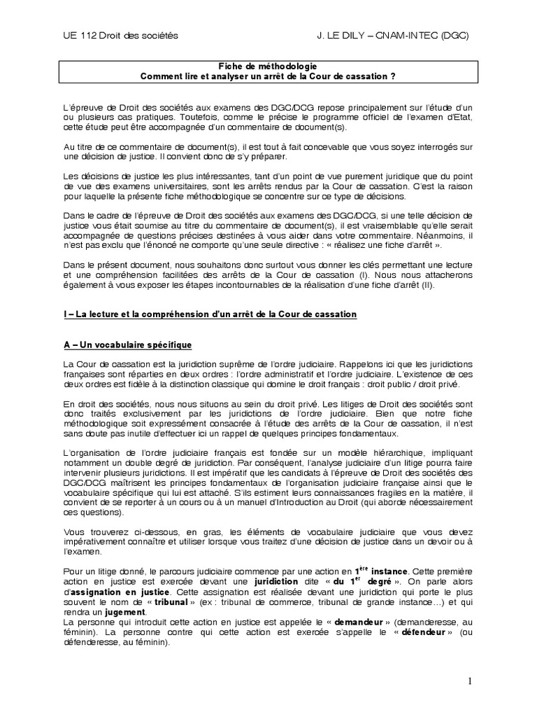 112 Lire Et Comprendre Un Arret de La Cour de Cassation PDF | PDF | Droits de tradition ...