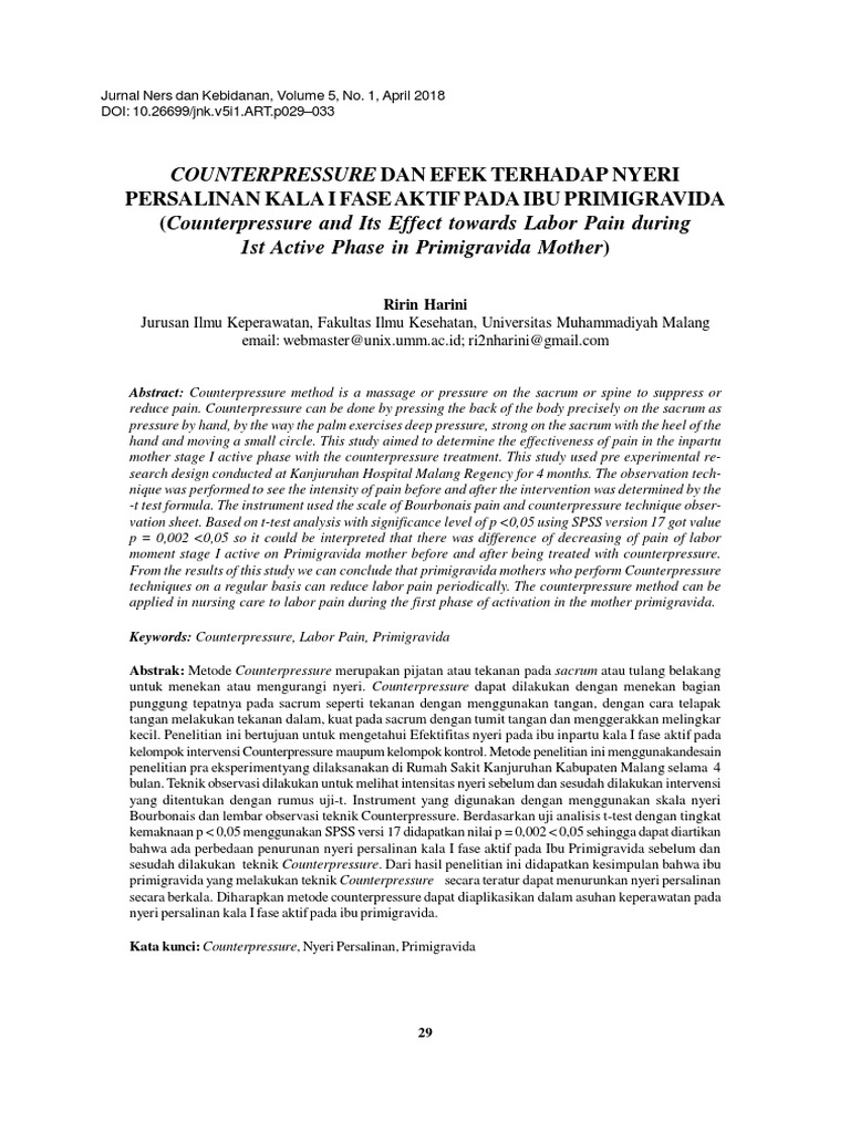 Counterpressure Reduces Labor Pain Primigravida | PDF | Clinical ...