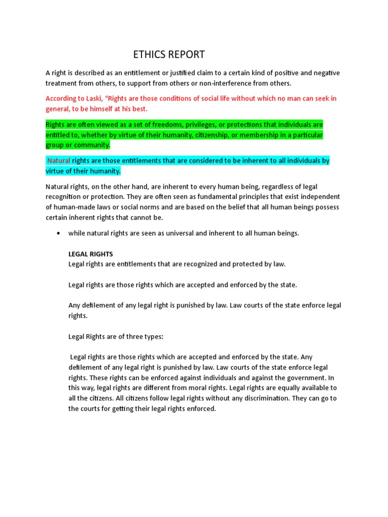 Types of Rights in Ethics | PDF
