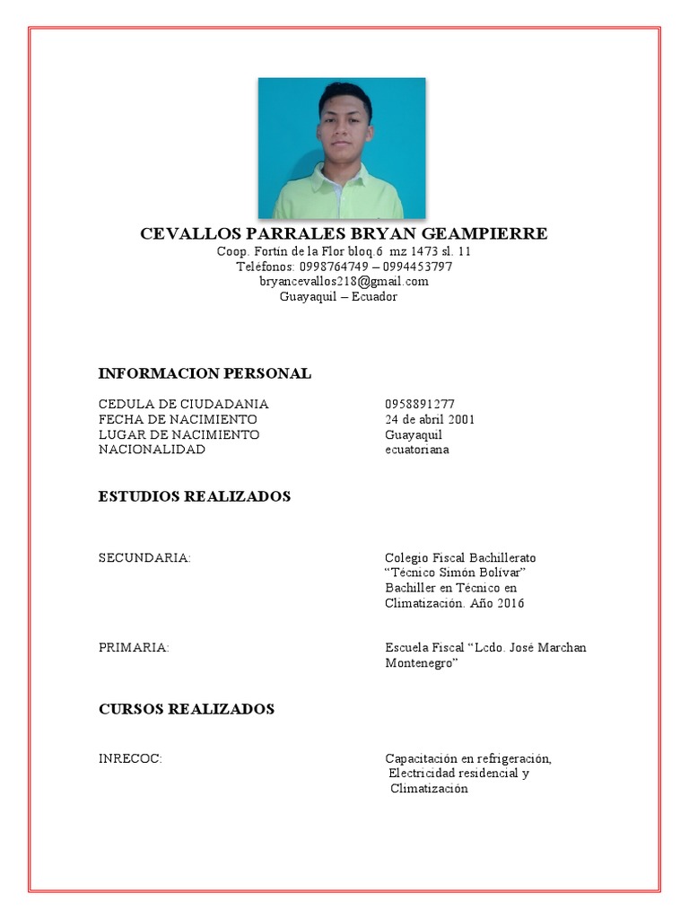 Curriculum Vitae Bryan Cevallos | PDF | Física Aplicada e Interdisciplinaria | Materiales