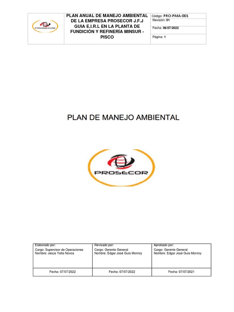 Plan de Manejo Ambiental Empresa PROSECOR | PDF | Residuos | Reciclaje