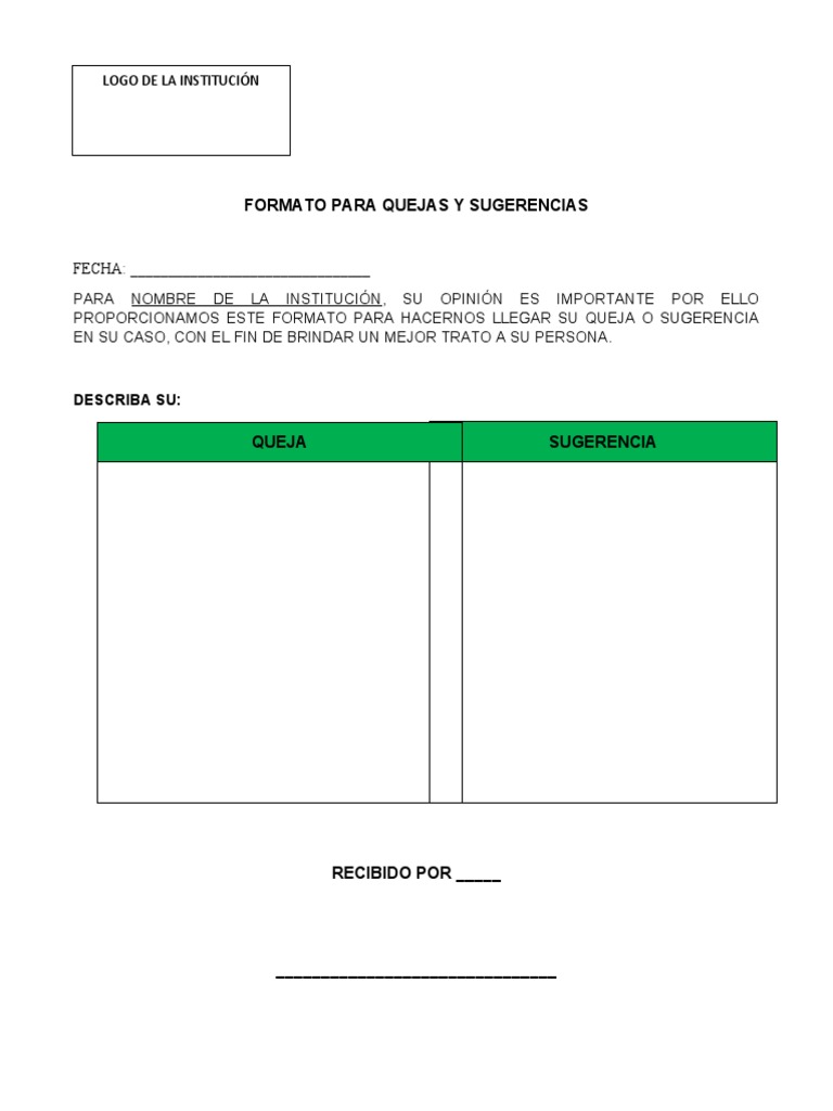 Formato para Quejas y Sugerencias | PDF