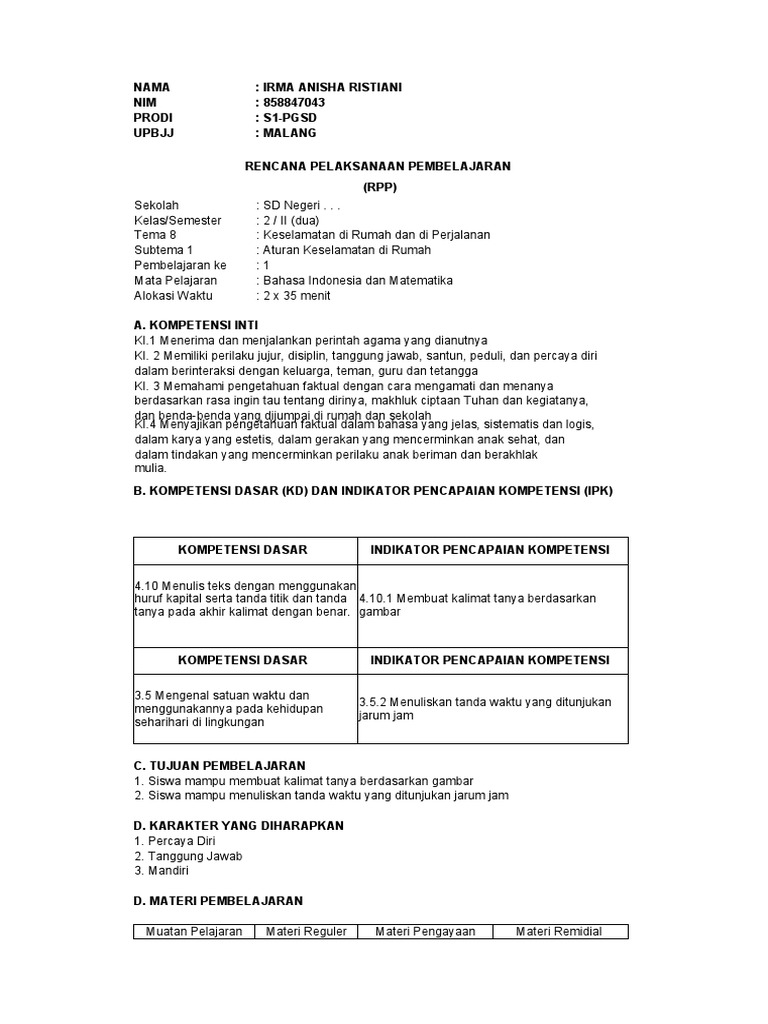 Contoh RPP Pembelajaran Terpadu - IRMA | PDF | Kesehatan Holistik