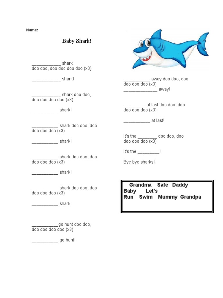 Baby Shark Song Lyrics Template | PDF | Home & Garden