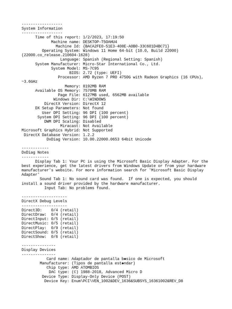 DX Diag | PDF | Device Driver | Computing