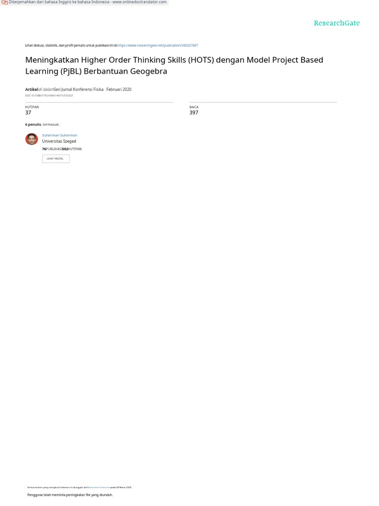 Improving Higher Order Thinking Skills (HOTS) With Project Based Learning (PJBL) Model Assisted ...