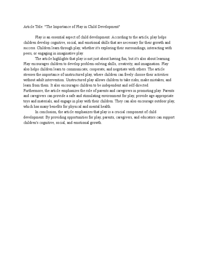 The Importance of Play in Childhood Development | PDF