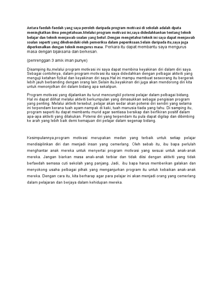 contoh karangan program motivasi | PDF