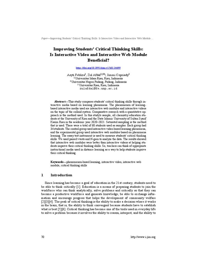 Q3 Improving Students' Critical Thinking SkillsIs Interactive Video and Interactive Web ...