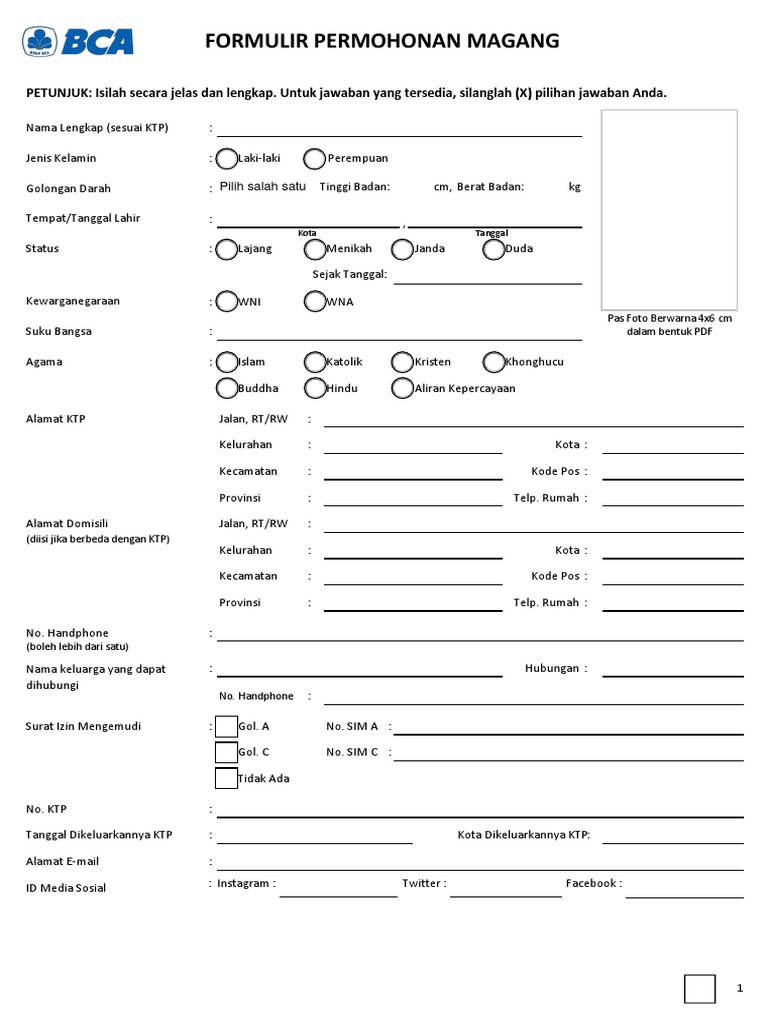 Formulir Permohonan Magang (Fillable Form) PDF | PDF