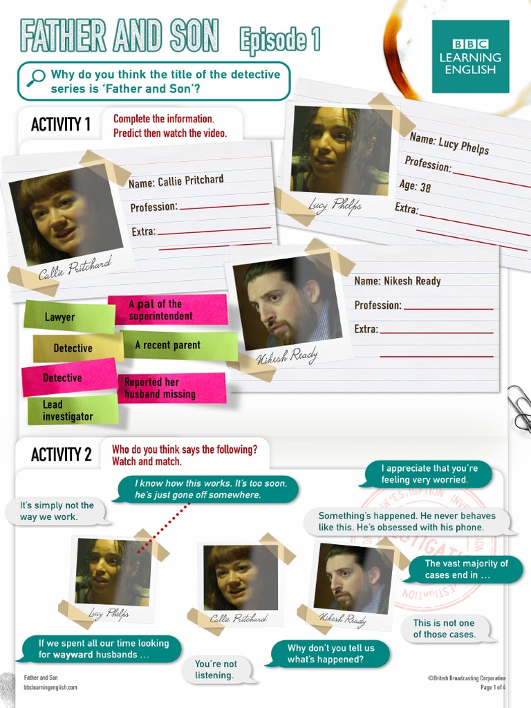 BBC Learning English Drama Father and Son Episode 1 Worksheet PDF | PDF