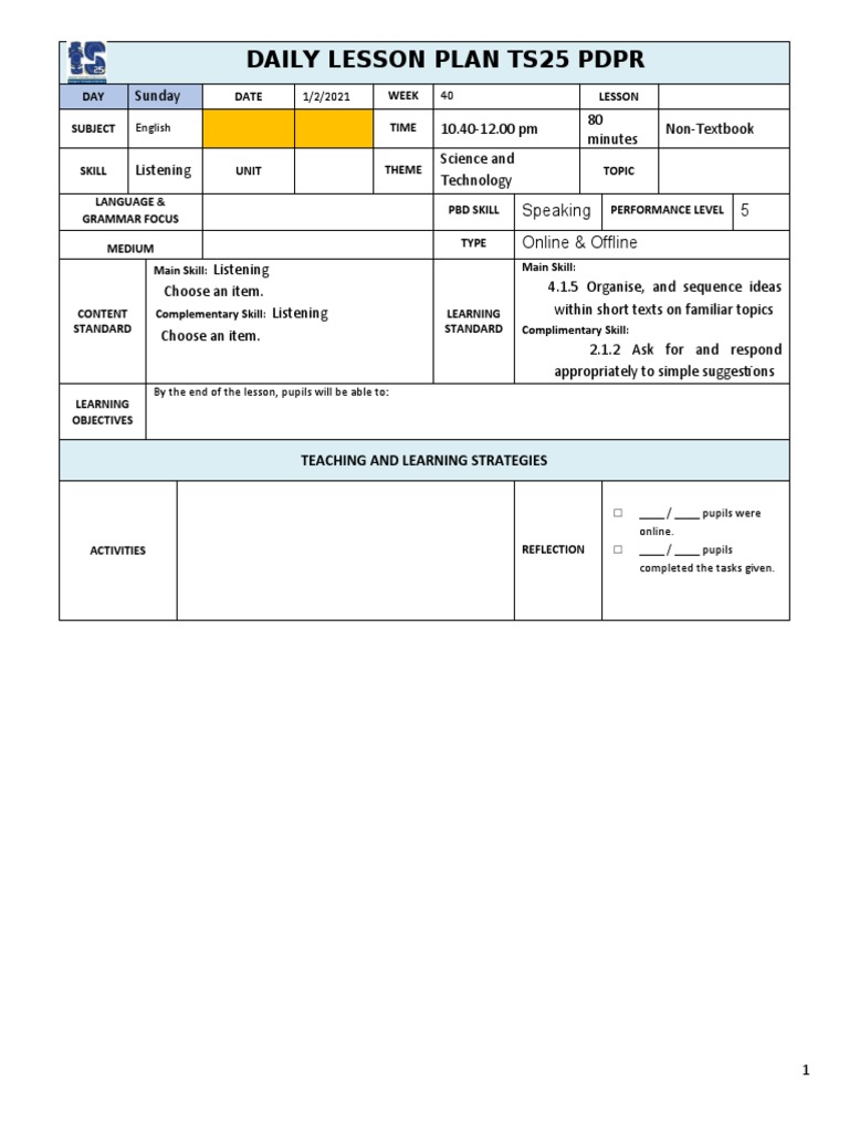 Lesson Plan Form 2 Pdpr Pdf Lesson Plan Behavior Modification