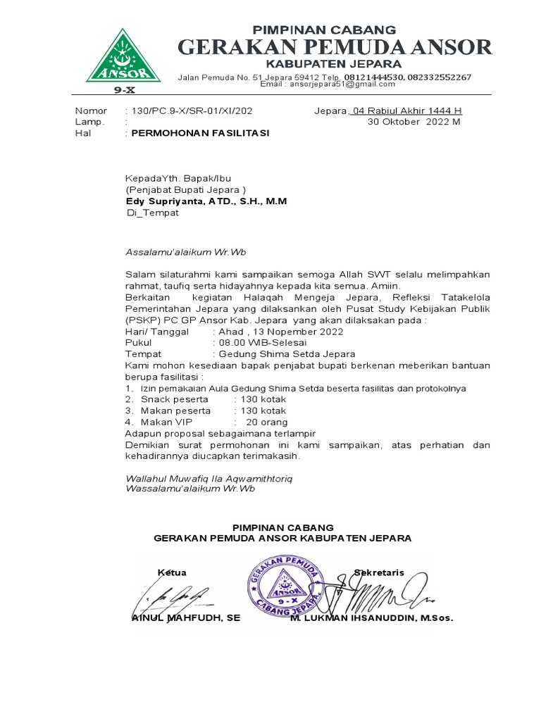 Surat Permohonan Fasilitasi | PDF