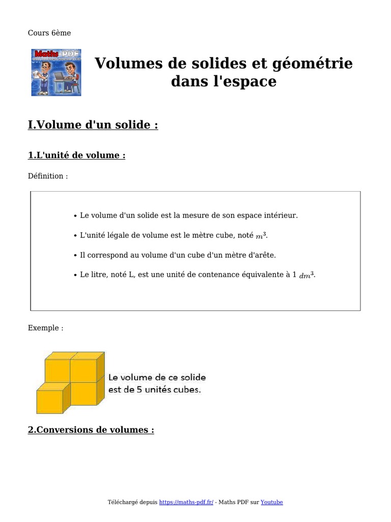 Volumes de Solides Et Geometrie Dans L Espace Cours de Maths en 6eme A ...