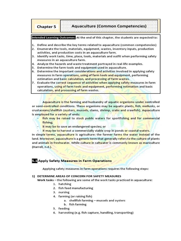 5 TLE 321 Aquaculture Common Competencies | PDF | Aquaculture | Litre